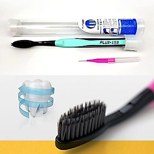 Charcoal Toothbrush Slim Whitening for Adults Children Soft Brush Toothbrush Interdental Brush Kit Storage Case Dental Oral Care Set of 4