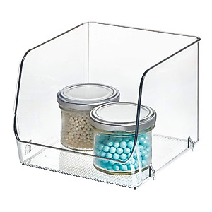 iDesign Linus Stacking Organizer Bins for Kitchen, Pantry, Office, Bathroom- Medium-Clear