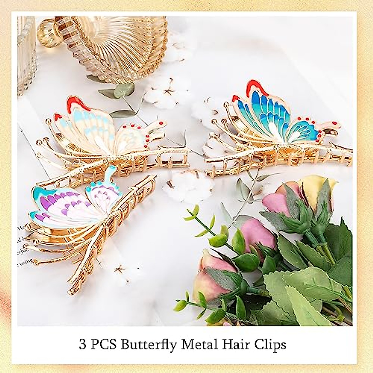 FDBJulyy 4 Inch Butterfly Metal Hair Clips for Women&Girls 3 Pcs Large Hair Claw Clips Nonslip 3 Styles Strong Hold Matte Claw Hair Accessories for Woman and Girls With Long Thick Hair & Thin Hair