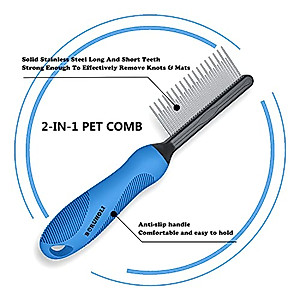 BORUHOLI Self-Cleaning Slicker Dog/Cat Brush and Comb Kit,Cat/Dog Brush and Comb for Shedding and Grooming Long/Short Hair and Large/Small Dogs, Cats, Rabbits, Pets - Dematting Comb. (Blue)