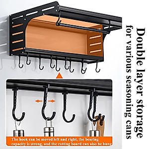 YYDSJFM Aluminum Microwave Oven Wall Mount Double Deck Shelf with Hooks,Kitchen Organizer Storage Holder Oven Bracket Wall Mounted Thickened (Black)