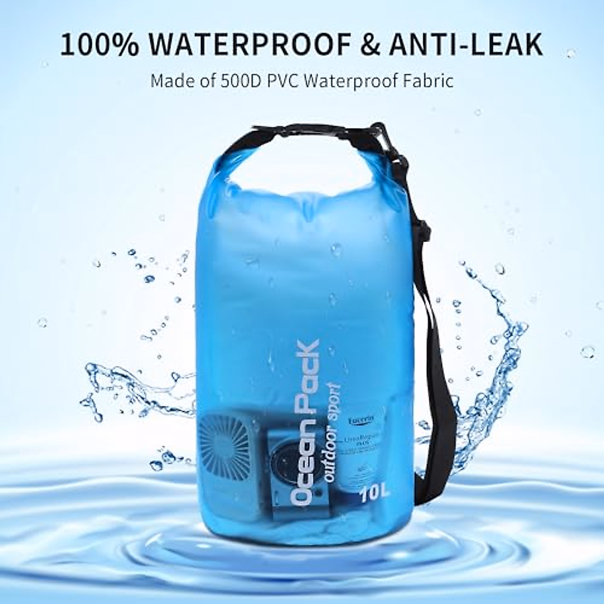 BACK KTCL Waterproof Dry Bag for Women Men,10L/15L Roll Top Lightweight Dry Storage Bag Backpack,Floating Sack with Waterproof Phone Case, Kayaking,Swimming, Camping, Hiking, Beach (Blue, 10L)