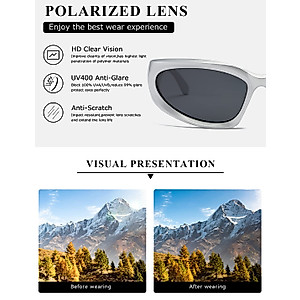 kimorn Wrap Around Polarized Sunglasses Womens men Swift Oval Fashion Sport Shades Sun Glasses (Matte black/Silver Grey/Red)