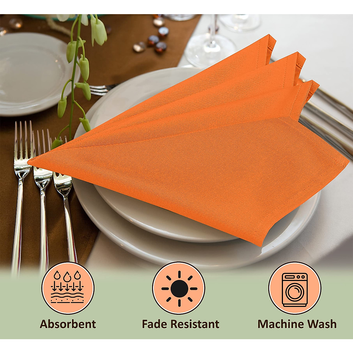 Ruvanti Cloth Napkins Set of 12, 18x18 Inches Napkins Cloth Washable, Soft, Durable, Absorbent, Cotton Blend. Table Dinner Napkins Cloth for Thanksgiving, Halloween Dinners Parties - Orange/Fall