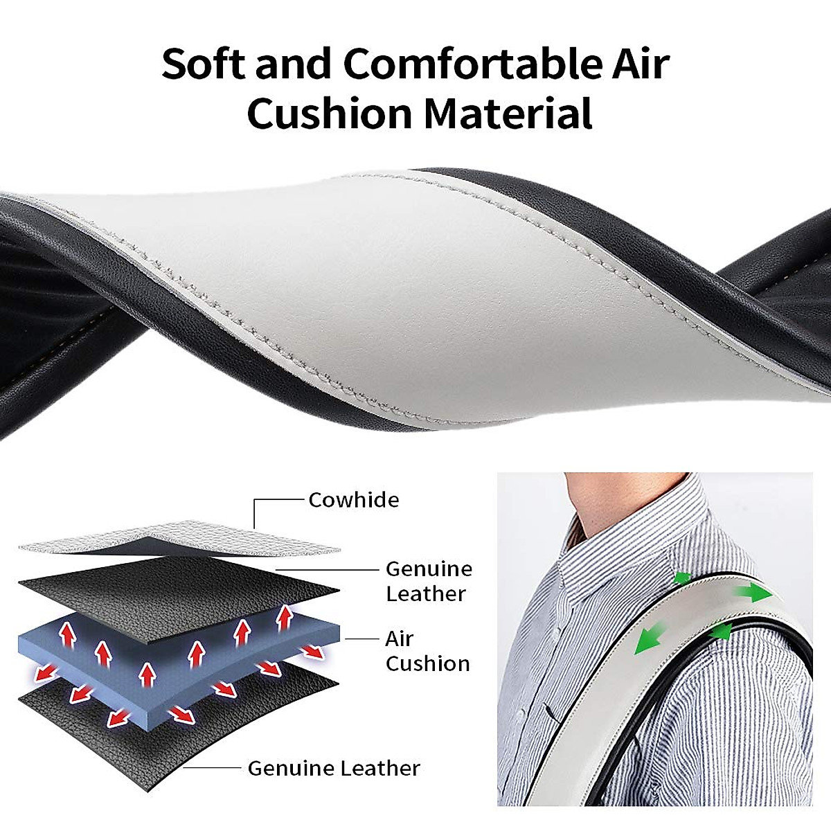 BestSounds Genuine Leather Guitar Strap for Electric & Acoustic Bass Guitar, White Padded Guitar Strap