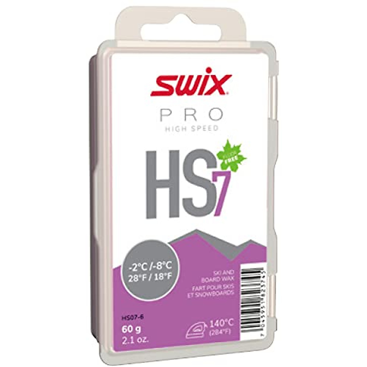 Swix HS07-6 - HIGH Speed Wax - HS7 Violet - 18 to 28 Degrees Fahrenheit - 60g Bar - Fluoro Free - Ski or Snowboard - FIS Approved
