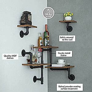 BOTAOYIYI Industrial Pipe Shelving, Farmhouse Shelves for Wall Mount Pipe Bookshelf Floating with Rustic Wooden Planks for Bar Kitchen Living Room