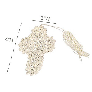 Home-X Ivory Crocheted Cross Bookmarks with Tassel-Religious Church Gifts and Bible Study Supplies-Set of 10-4"H x 3"W