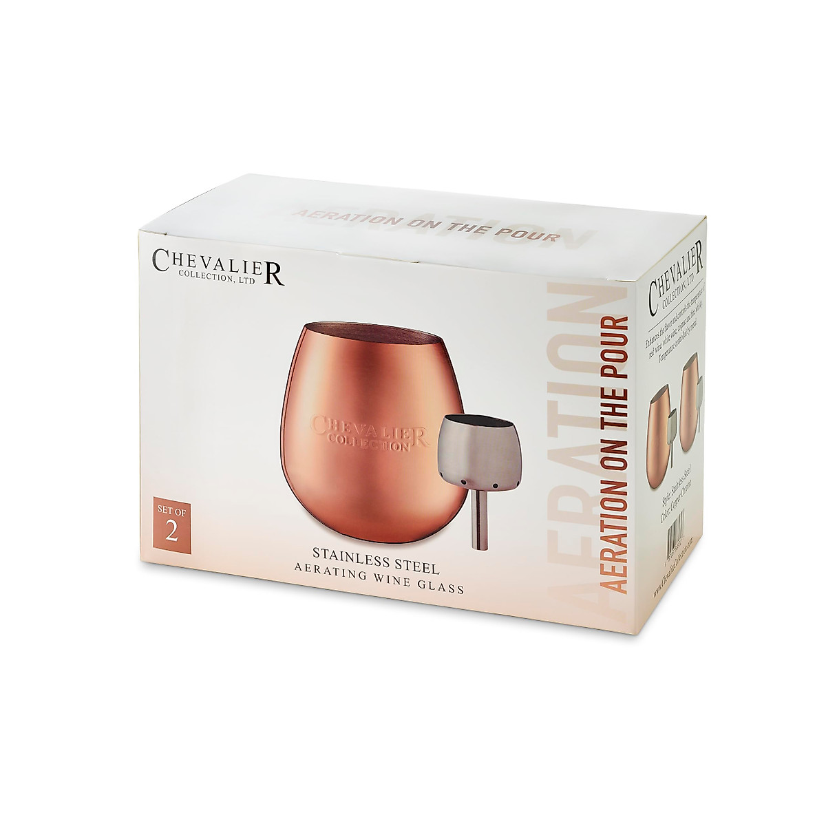 Stainless Steel Aerating Wine Glass by Chevalier Collection (Set of 2) - Patented Vessel With Removable Aerator for Decanting Wine And Spirits - Unique Gift for Wine Lovers