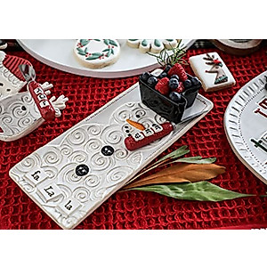 Mud Pie Stoneware Christmas Serving Tray with Dip Cup and Spreader Set, Snowman
