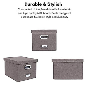 Internet's Best Collapsible File Box Storage Organizer with Lid - Decorative Linen Filing & Storage Office Boxes – Hanging Letter/Legal Folder – Home Office Bins Cabinet – Grey Container - 1 Pack