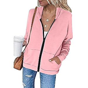 TMICOS Women's Cute Hoodies Teen Girl Fall Jacket Zip Up Y2K Sweatshirts Blouse Zip Up Hoodie Women Oversized Cropped Fleece Pullover Buffalo Sweatshirt Women Spring Fashion Clothing For Women Pink