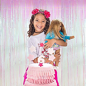 Twinkle Star 2 Pack Photo Booth Backdrop Foil Curtain Tinsel Backdrop Environmental Background for Birthday Party, Wedding, Graduation, Christmas Decorations (Transparent Iridescent)