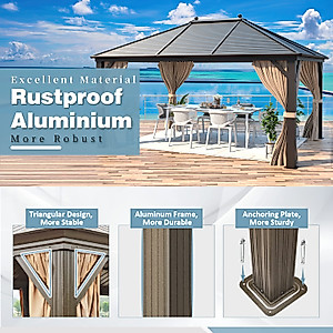 Mellcom Hardtop Gazebo 10x13ft Outdoor Galvanized Steel Canopy Curtains Aluminum Furniture with Netting for Garden,Patio,Lawns,Parties
