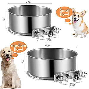 Dog Crate Water Bowl, 2 Pack No Spill Hanging Cage Food Bowls for Kennel Puppy Cat Bird Bunny Stainless Steel Metal Mountable Small&Medium Feeding Dish Wall Mounted Attachable Crates Pet Feeder