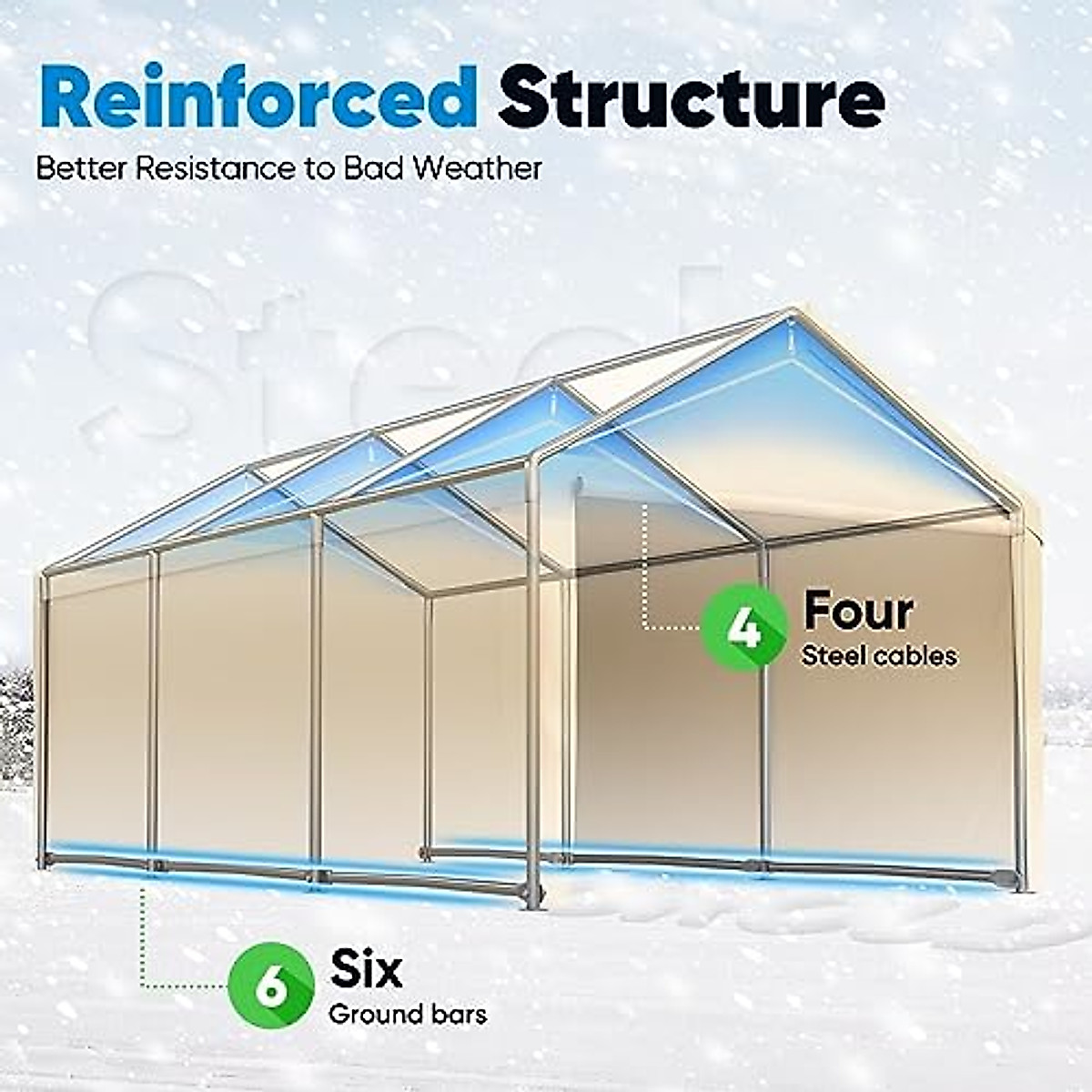 Quictent 10’x20’ Carport Heavy Duty Car Canopy Galvanized Car Shelter with Reinforced Steel Cables and Ground Bars-Beige