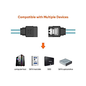 CableCreation SATA III Cable, [5-Pack] 18-inch SATA III 6.0 Gbps 7pin Female Straight to Straight Angle Female Data Cable with Locking Latch, 1.5 FT Blue