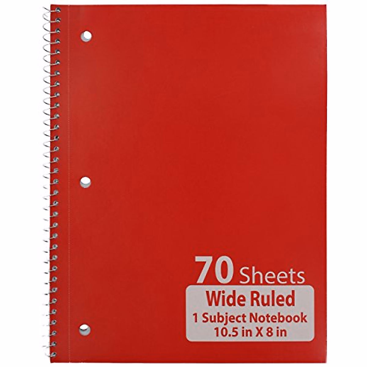 Emraw Single Subject Notebook Spiral with 70 Sheets of Wide Ruled White Paper - Set Includes: Red, Black, Purple, & Blue Covers (4 Pack)