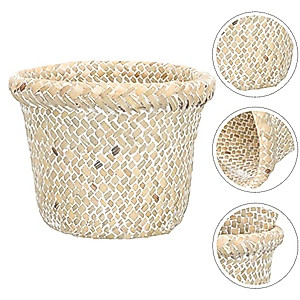 Operitacx Rattan Wastebasket Seagrass Storage Baske Round Waste Bin Trash Can Garbage Bin Waste Paper Container Laundry Hamper for Home Office Kitchen Bathroom