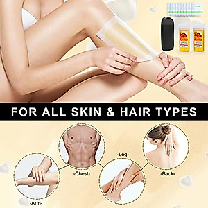 Roll on Wax Kit, Wax Roller Kit, Roll on Wax Warmer for Hair Removal, Roll on Wax for Larger Areas of the Body, At Home Waxing Kit for Women and Men（Black）