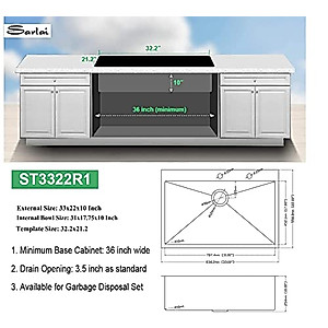 33 Kitchen Sink Drop In - Sarlai 33 x 22 Inch Kitchen Sink Topmount 16 Gauge Stainless Steel Deep Single Bowl Above Counter Kitchen Sinks Basin