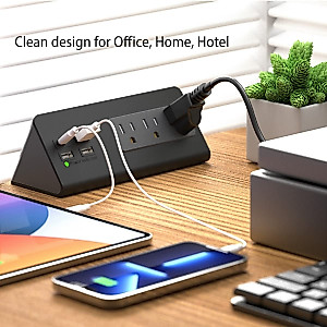 Electriduct Edge Mount Nightstand Charger 6 Amp 1 USB-C Charging Port + 3 USB-A Charging Ports, 3 AC Power Strip Outlets Clamp Desk Power Center - Black