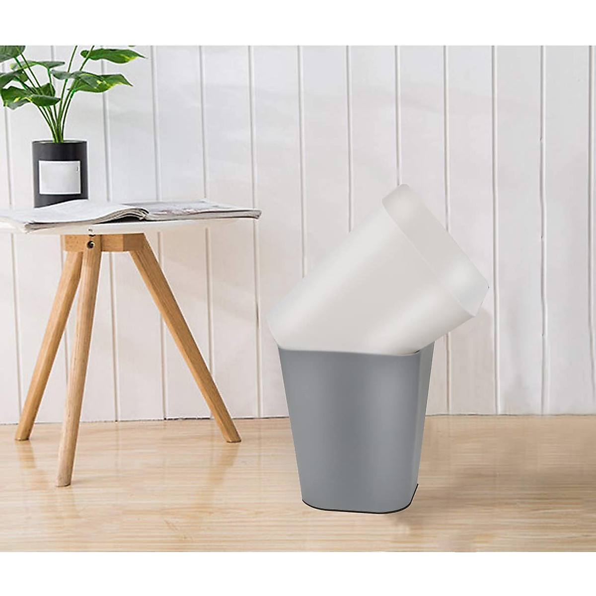 Feiupe 1.6 Gallon Small Trash Can Wastebasket for Kitchen Office Bathroom,Pack of 2(1.6 Gallon(2 Pack), White+Gray)