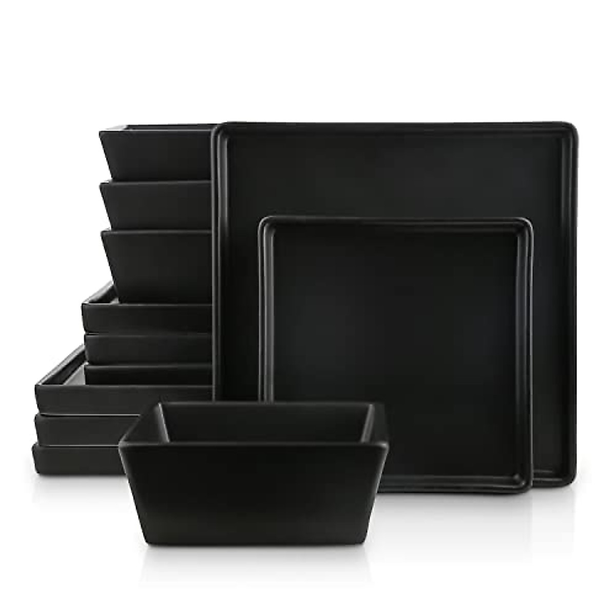 Stone Lain Grace Square Stoneware Dinnerware Set, 12 Piece Service For 4, Black