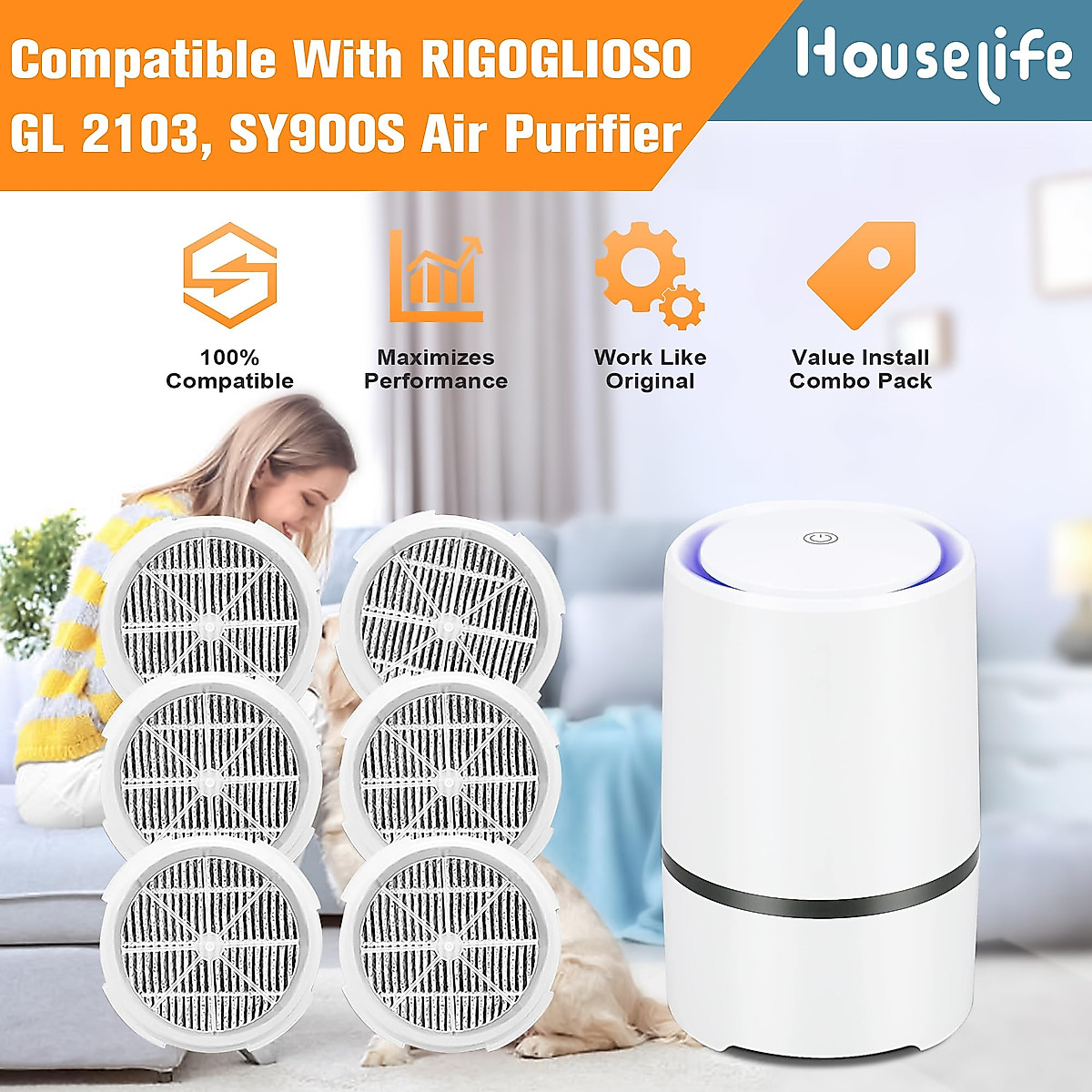 GL2103 HEPA Replacement Filter for Frida Baby Air Purifier 3 in 1, RIGOGLIOSO GL2103, JINPUS GL-2103, LTLKY 900S, 6 Pack