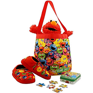 Sesame Street Elmo Boys Girls Collapsible Nylon Gift Basket Bucket Tote Bag (One Size, Red/Multi)