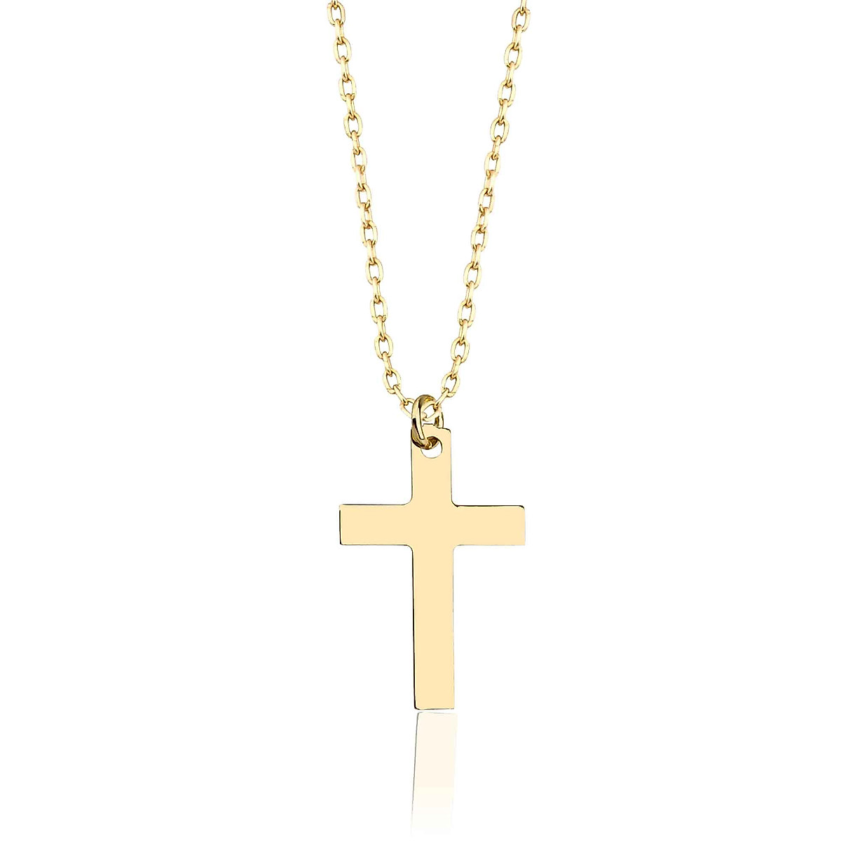 jewelryist 14k Solid Gold Cross Necklace for Women | 18" Necklace Length | 0.80mm Adjustable Rolo Chain