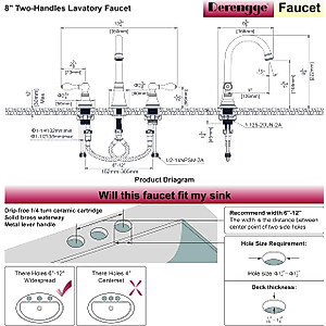 Derengge Matte Black Bathroom Sink Faucet,3 Hole Two Handle Bathroom Faucet with Pop up Drain, 8 Inch Widespread Bathroom Faucet for Bathroom Sink Vanity RV Farmhouse Sink,LF-0285-MT
