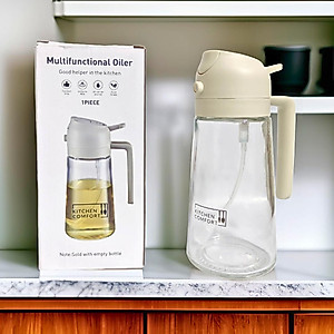 Kitchen Comfort 2 in 1 Oil Sprayer and Dispenser for Cooking - 16oz/470ml Glass Oil Bottle with Nozzle - Oil Sprayer for Cooking, Baking, Vinegar, Air Fryer, Frying, Olive Oil Sprayer – Off White