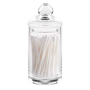 Barski Glass Swab Dispenser - Jar with Cover - Holder - Storage - Canister - for Cotton Tipped Swabs - Q-Tips - for Bathroom - 2.75" D - 5.75" Height (Without Cover is 3.9" H) Made in Europe