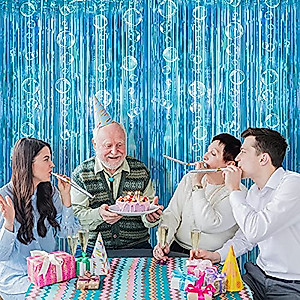 Ocean Blue Under the Sea Party Decoration Tinsel Foil Fringe Curtain Backdrop with Hanging White Bubble Garland for Mermaid Birhthday Party Wedding Engagement Photo Background Bridal Baby Shower Birthday Sweet 16 Party Supplies