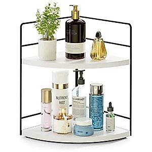 ZGO 2-Tier Bathroom Counter Organizer, Corner Skincare Organizers, Bathroom Organizer Countertop, Makeup Organizer for Vanity Storage, Bathroom Counter Storage(White)