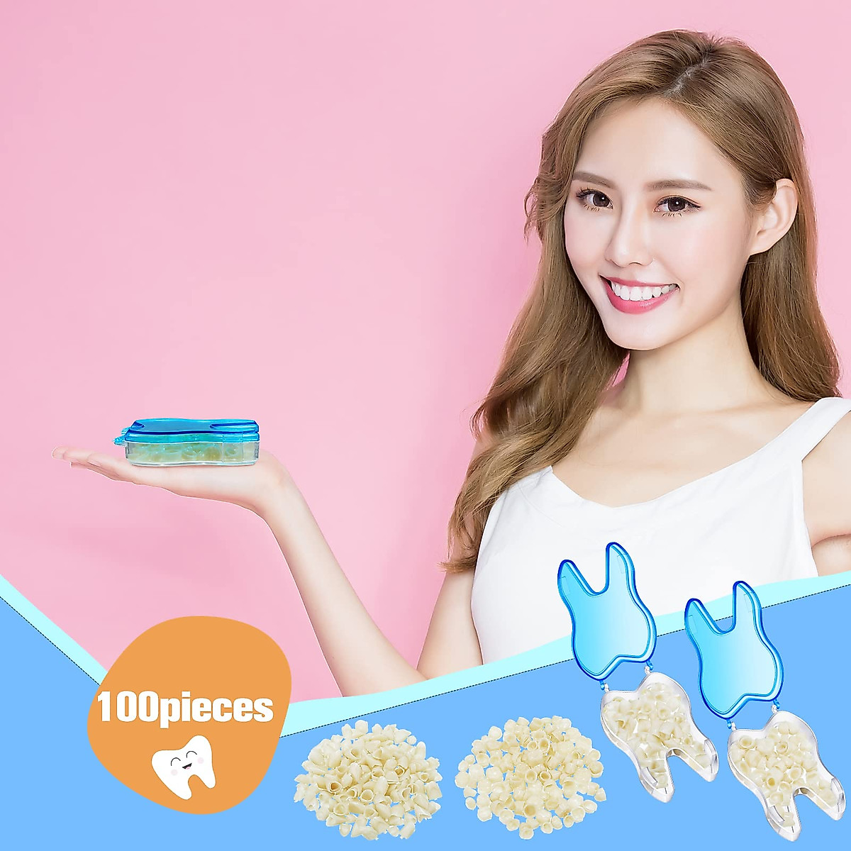 200 Pcs Fake Teeth for Missing Teeth Replacement Repair Kit Tooth Veneer Crown Tooth Replacement it Yourself Front Teeth Dental Veneer with Thermal Beads for Holiday Cosplay