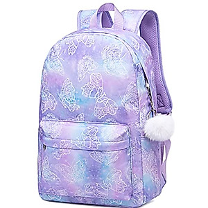 CAMTOP School Backpack for Girls Teens Bookbag Set Kids Backpack 3 In 1,School Bags with Lunch Box Pencil Case for Age 6-14 (Butterfly-Luminous)