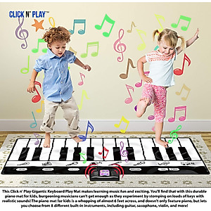 Click N' Play Mat with 24 Keys, 4 Unique Play Modes, 8 Musical Instrument Sounds | Music Mat Keyboard Toys | Floor Piano Pad Gift for Toddlers and Kids Ages 3-5,Black/White