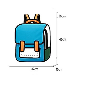 3D Jump Style 2D Drawing Anime Cartoon Backpack, Cartoon Cute Comic Backpack, Shoulder Bag Comic Bookbag for Girls Boy Gifts (Light blue)