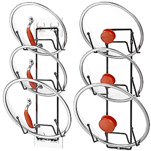 2 pack pot lid organizer rack for cabinet door/wall, no drilling adhesive wall/door mounted pot and pan lid holder, metal with powder coating, black
