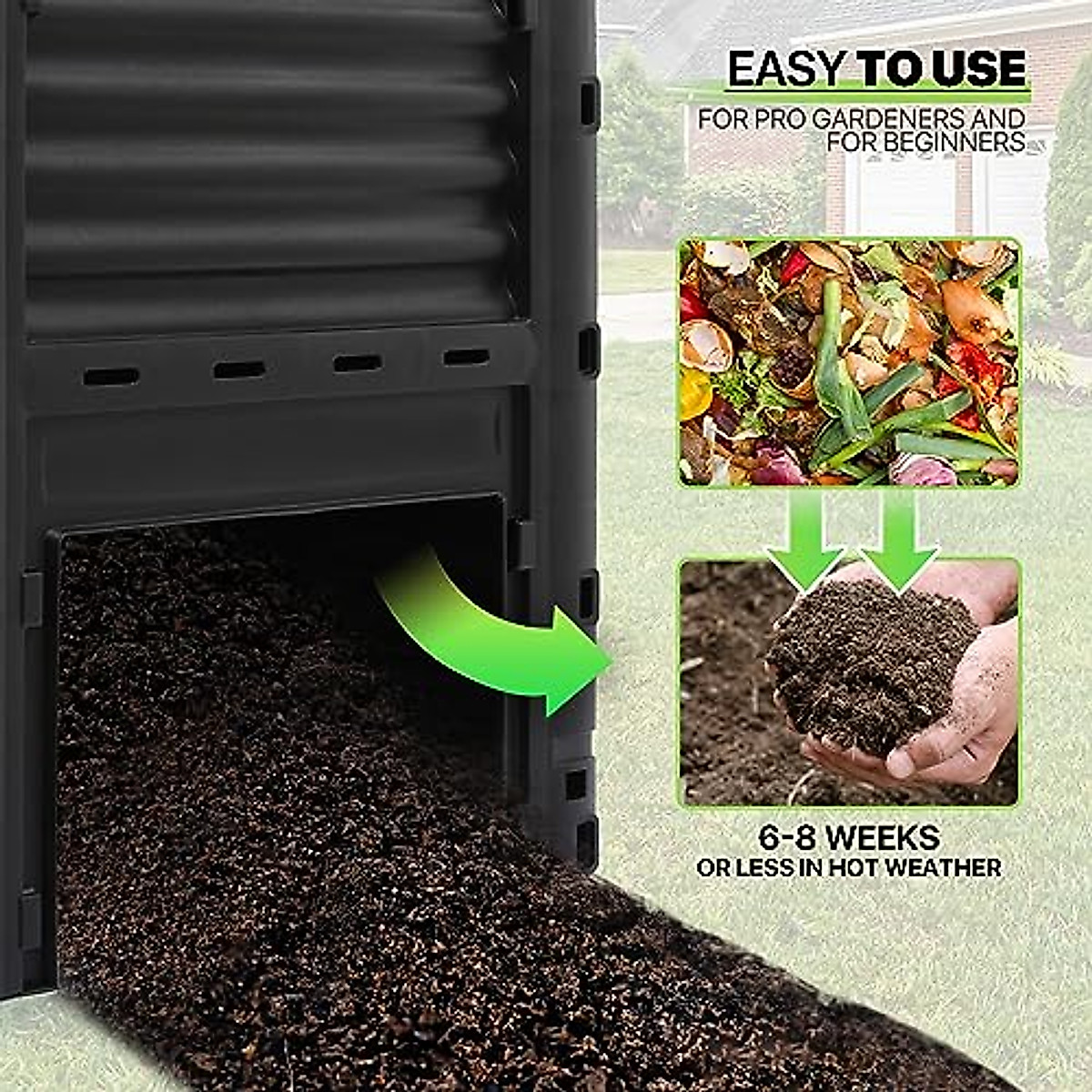Magshion 80 Gal Garden Composer Bin from BPA Free Material, Large Compost Bin All-Season Outdoor Compost Box Easy Assembling, Lightweight, Fast Creation of Fertile Soil