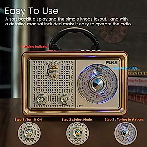 J-160 Retro AM FM Shortwave Radio, J-110 Vintage AM FM Shortwave Tabletop Radio with Excellent Reception, SD Card USB Drive Aux-in MP3 Player, Battery Operated by PRUNUS