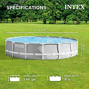 Intex 26723EH Prism Frame Premium Above Ground Swimming Pool Set: 15ft x 42in – Includes 1000 GPH Cartridge Filter Pump – Removable Ladder – Pool Cover – Ground Cloth