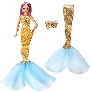 lausomile 11.5 Inch Doll Clothes - Fashion Doll Clothes Dresses for Girls - 11 Pcs Dolls Swimsuit Mermaid Clothes and Accessories with Mermaid Tail Bikini Top Swimwear for 11.5 Inch Dolls Girl Gifts