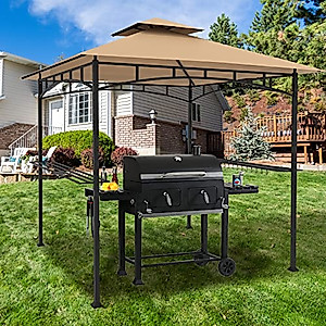 Nitocoby Grill Gazebo Shelter Replacement Canopy 5x8 Double Tiered BBQ Cover Roof ONLY FIT for Gazebo Model L-GG001PST-F (Khaki)