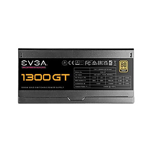 EVGA 1300 GT, 80 Plus Gold 1300W, Fully Modular, Eco Mode with FDB Fan, 100% Japanese Capacitors, 10 Year Warranty, Includes Power ON Self Tester, Compact 180mm Size, Power Supply 220-GT-1300-XR