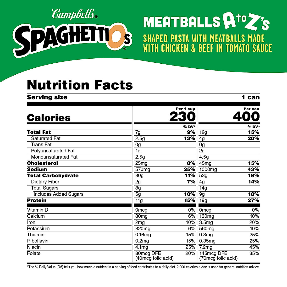 SpaghettiOs A to Z's Canned Pasta with Meatballs, 15.6 oz Can (Pack of 12)