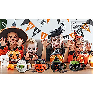 Servette Home Halloween Soup Mug with Lid (Orange Jack 'o Lantern Pumpkin & Black Cat)