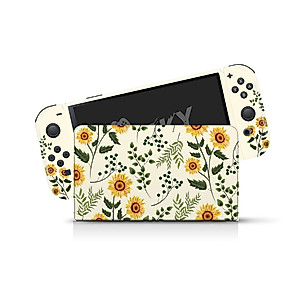 Tacky Design Sunflowers Skin Compatible with Nintendo Switch OLED Skin Wrap Cover, Off-White Skin for Nintendo Switch OLED Stickers, Premium Vinyl 3M Full Wrap Decal
